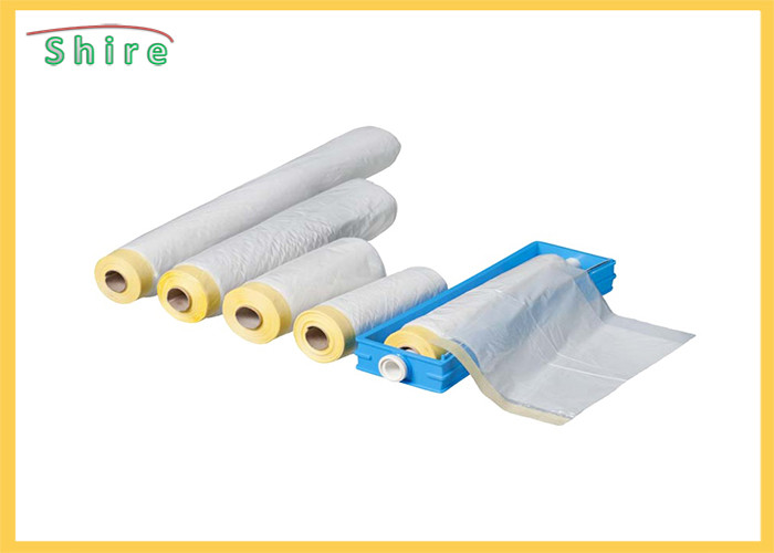 Pre - Taped Masking Film Painters Plastic Drop Cloth Plastic Sheeting
